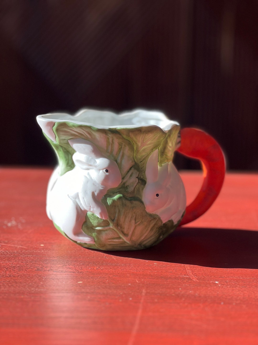 Vintage Bunny Rabbit Cabbage Leaves Creamer or Pitcher for Spring Decor ...