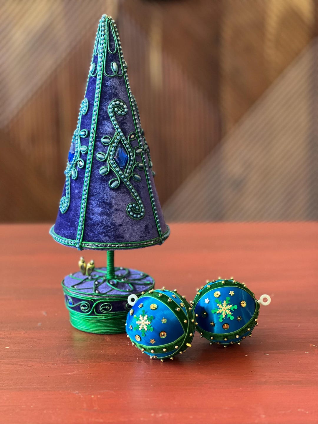 Vintage Mid Century Silk Satin Push Pin Ornament in Blue and Green - Etsy