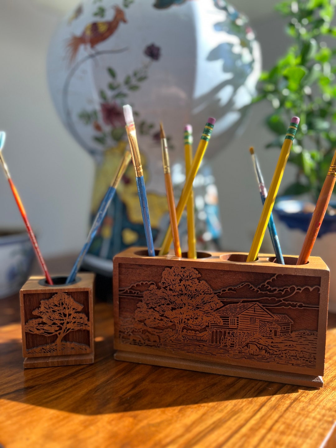 Vintage MCM Lasercraft Walnut Pencil Holders Storage - Etsy