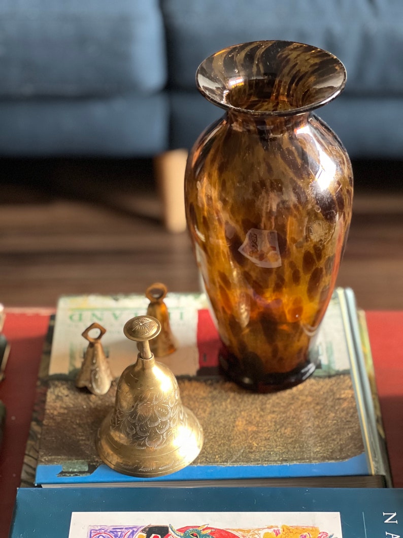 Vintage Hand Blown Glass Vase Tortoise Shell - Etsy