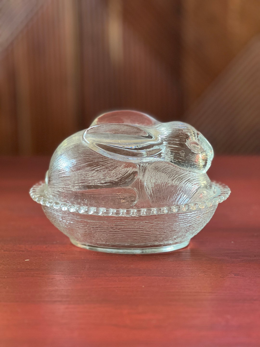 Vintage Clear Glass Bunny Rabbit on Nest Candy Bowl or Dish - Etsy