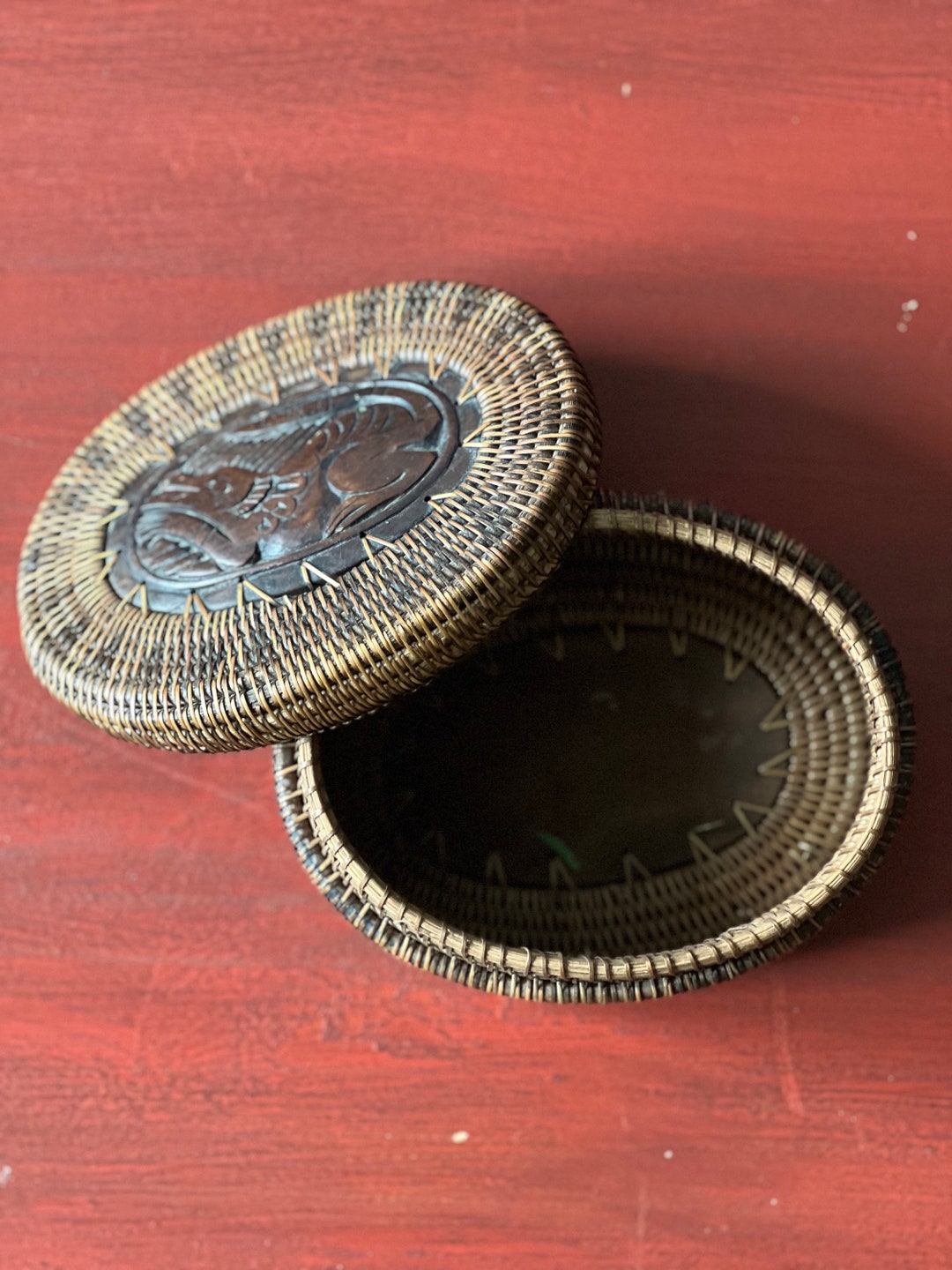 Antique Tribal Woven Carved Wooden Oval Shaped Box Trinket Box - Etsy