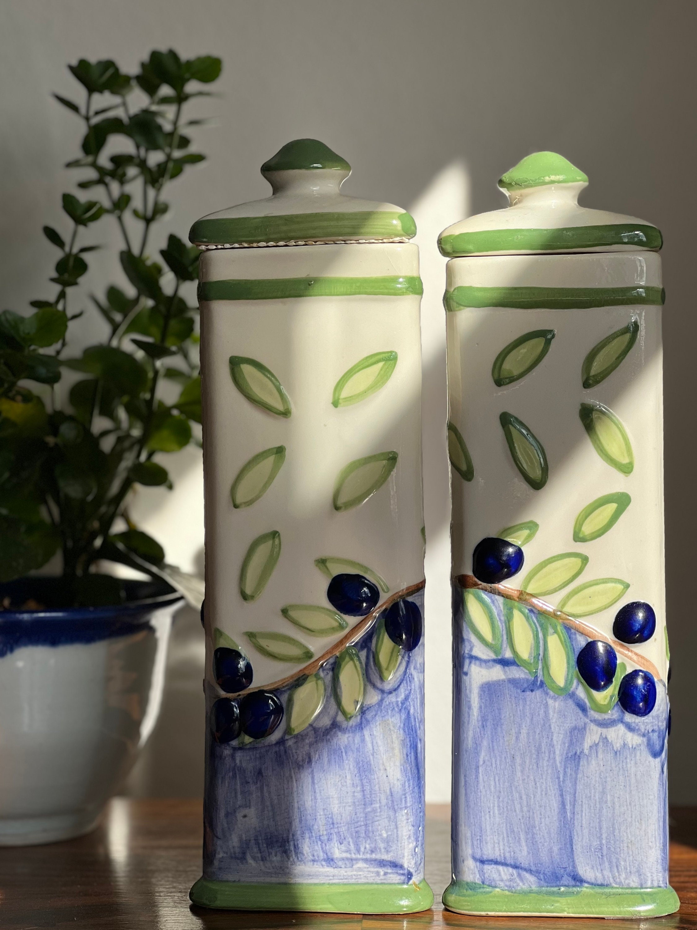 Vintage Italian Majolica Pasta Canisters Set of 2 Olives and Foliage - Etsy