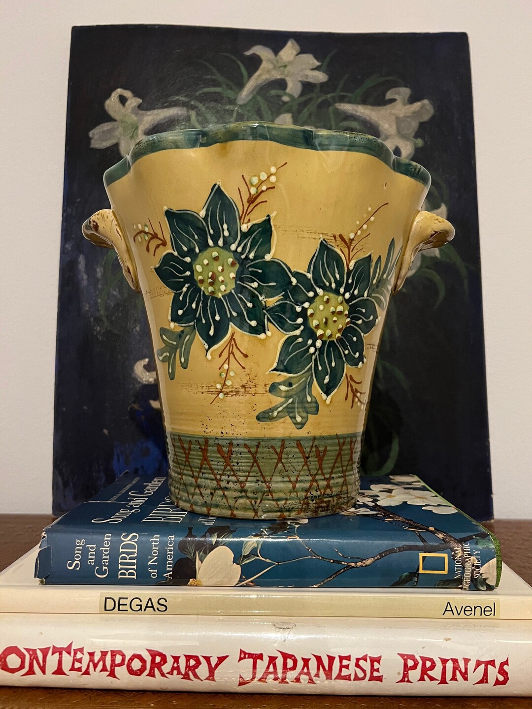 Vintage Japanese Floral Hand Painted Terra Cotta Cache Pot - Etsy