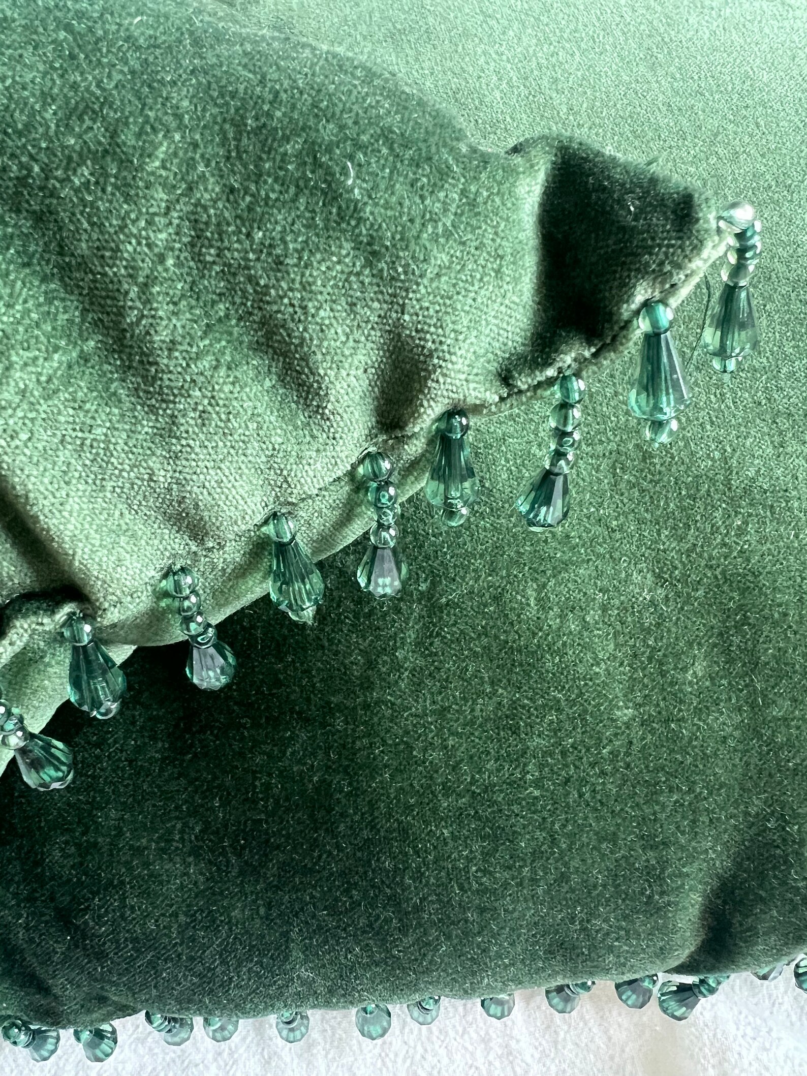 Vintage Velvet Emerald Green Beaded Throw Pillows Boho Eclectic Decor ...