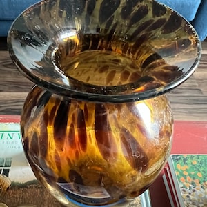 Vintage Hand Blown Glass Vase Tortoise Shell - Etsy