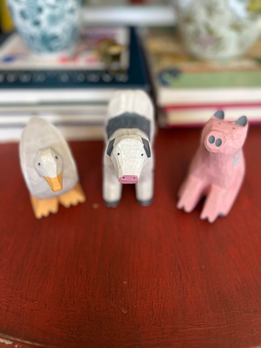 Vintage Carved Wooden Hand Painted Farm Animals Figurines Spring Decor ...