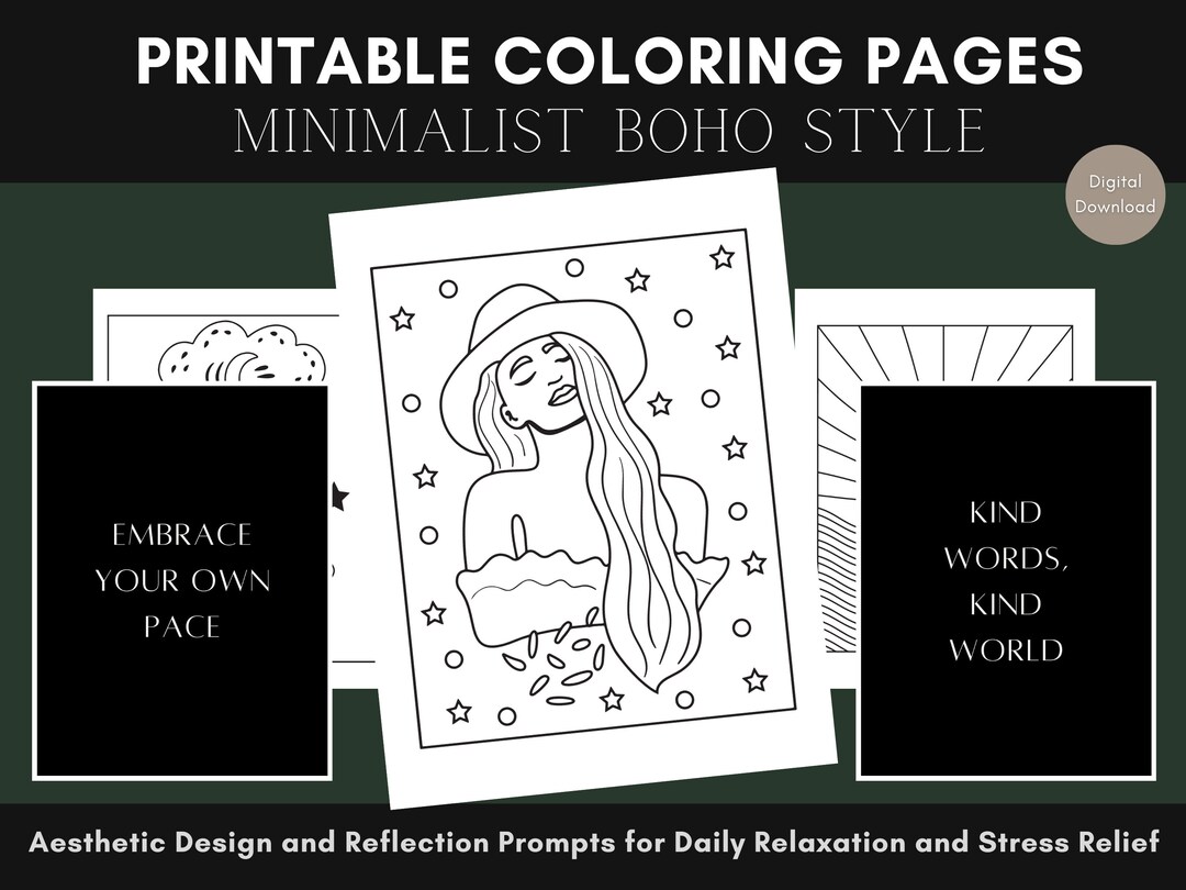 Minimalist Coloring Pages for Adults, Printable Coloring Book, Boho ...