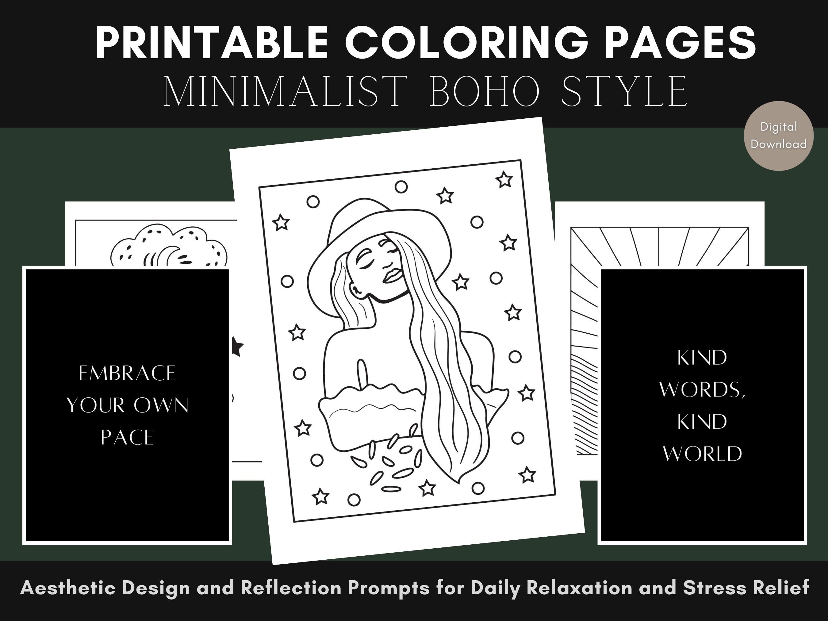 Minimalist Coloring Pages for Adults, Printable Coloring Book, Boho ...