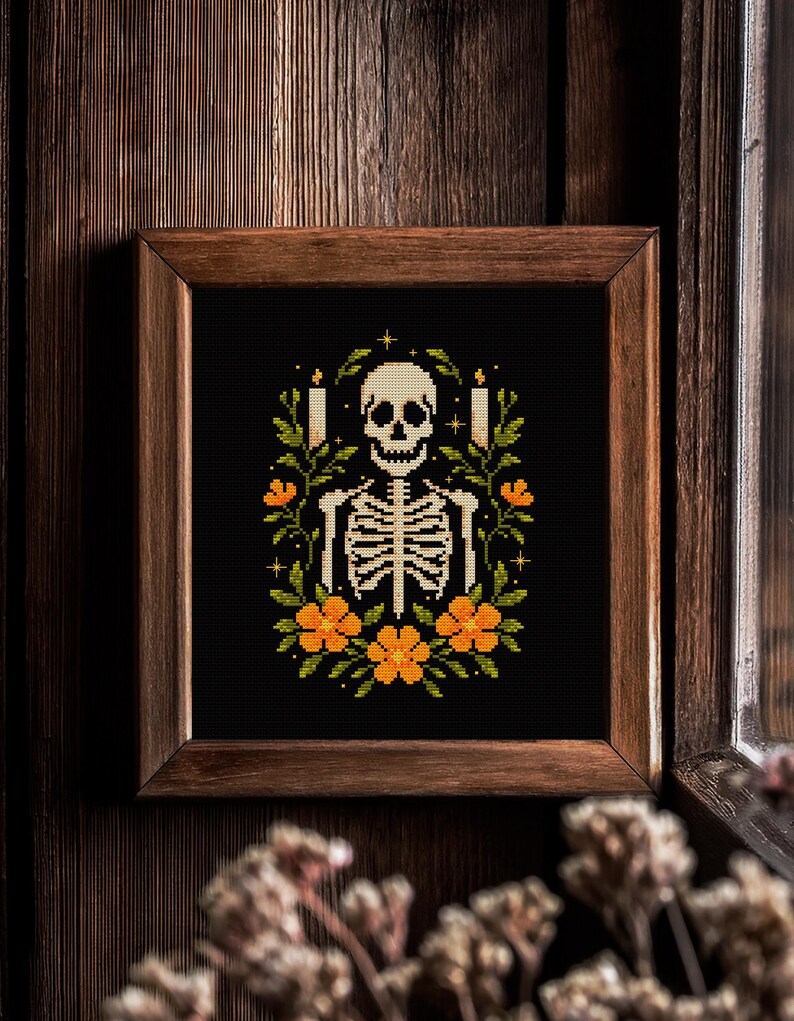 Skeleton Cross Stitch, Halloween Scary Cross Stitch Pattern, Scary ...