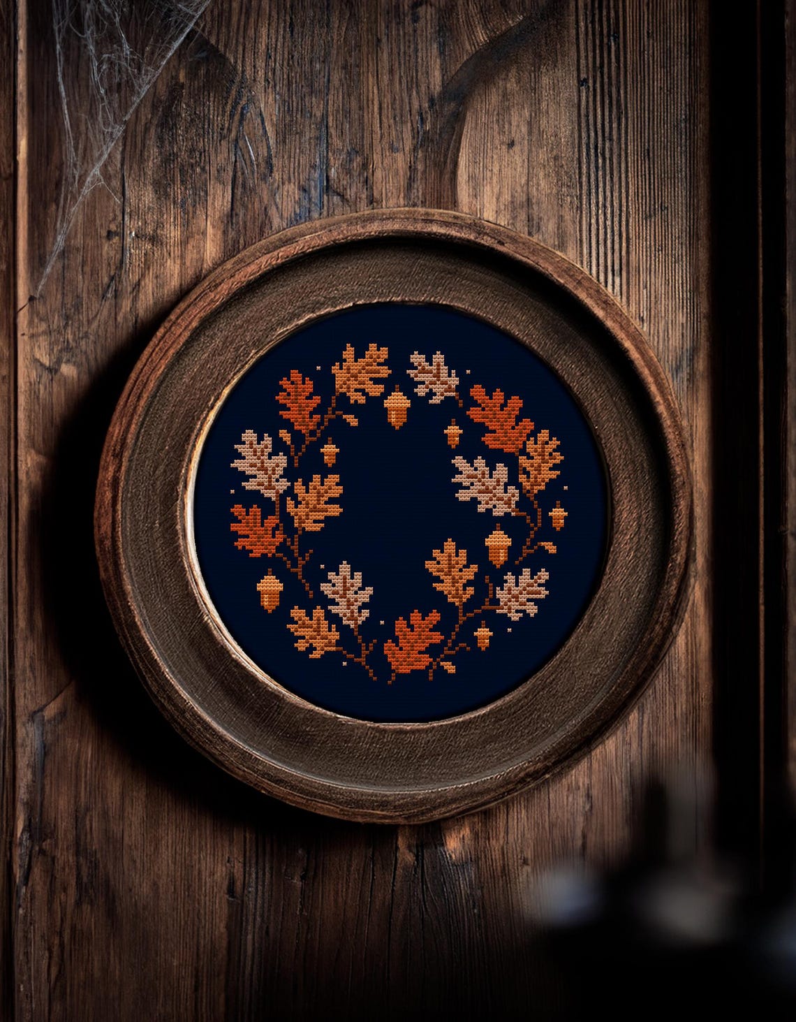 Autumn Wreath Cross Stitch Pattern: Oak & Acorns, Fall Sampler ...