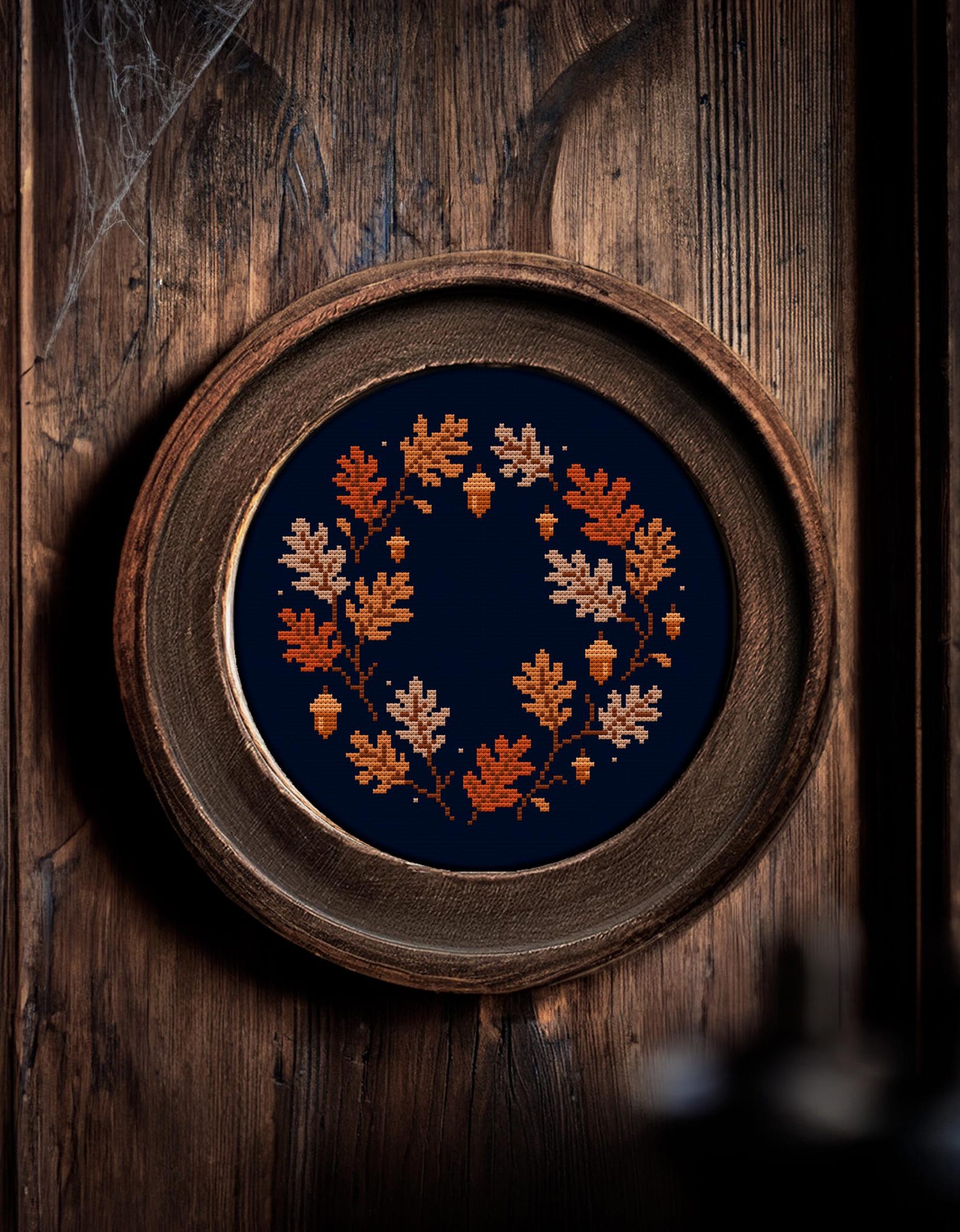 Autumn Wreath Cross Stitch Pattern: Oak & Acorns, Fall Sampler ...