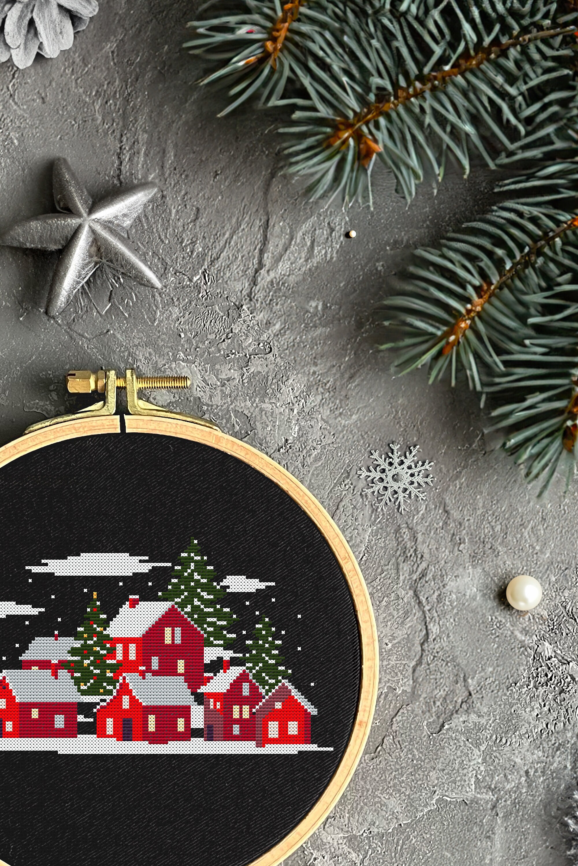 Christmas Small Village Cross Stitch Pattern, Christmas Tree Embroidery ...