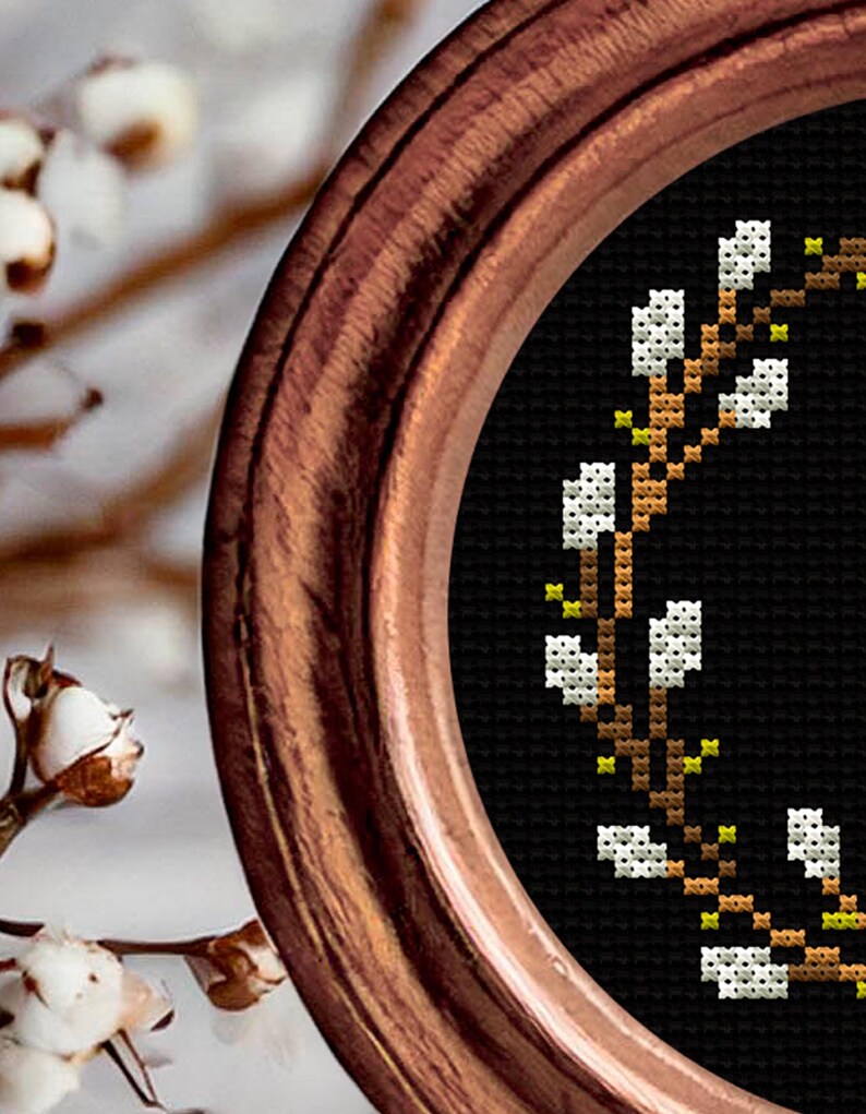 Spring Willow Wreath Cross Stitch Pattern for Beginners, Small Spring ...