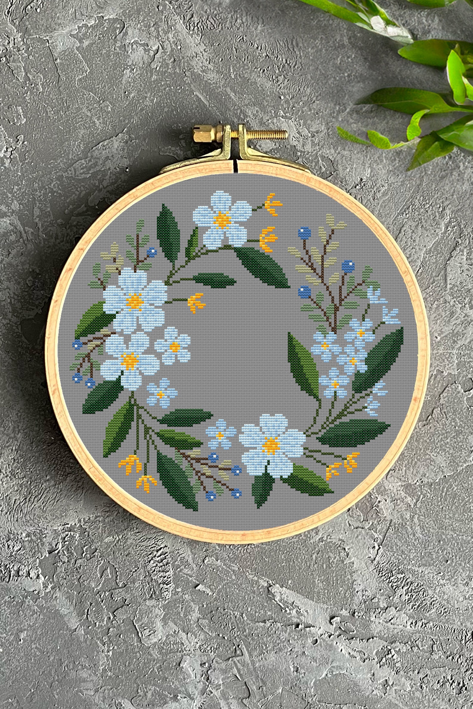 Cross Stitch Pattern for Beginners Spring Wreath With Blue Flowers ...