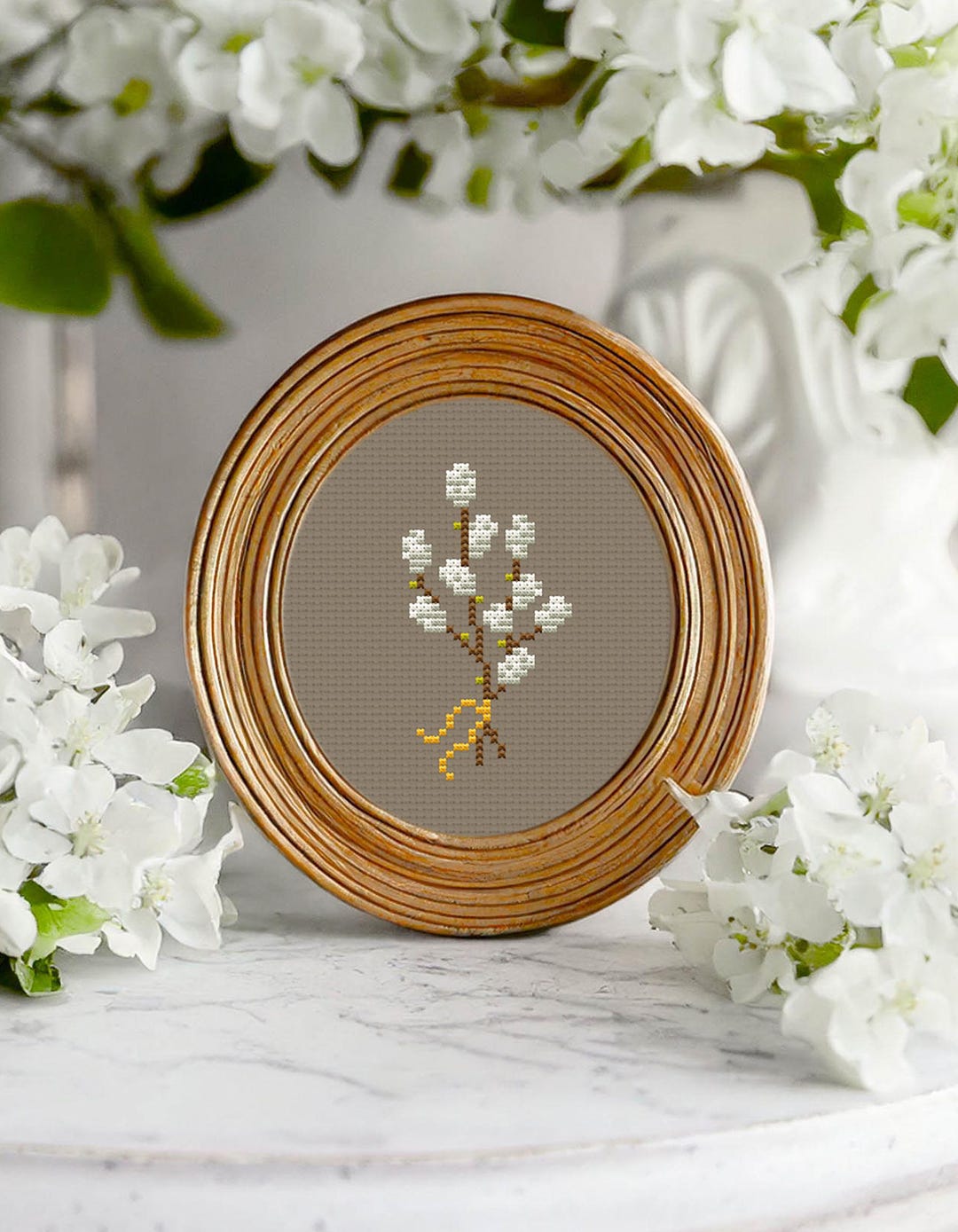 Willow Cross Stitch Pattern for Beginners: Small Spring Embroidery ...
