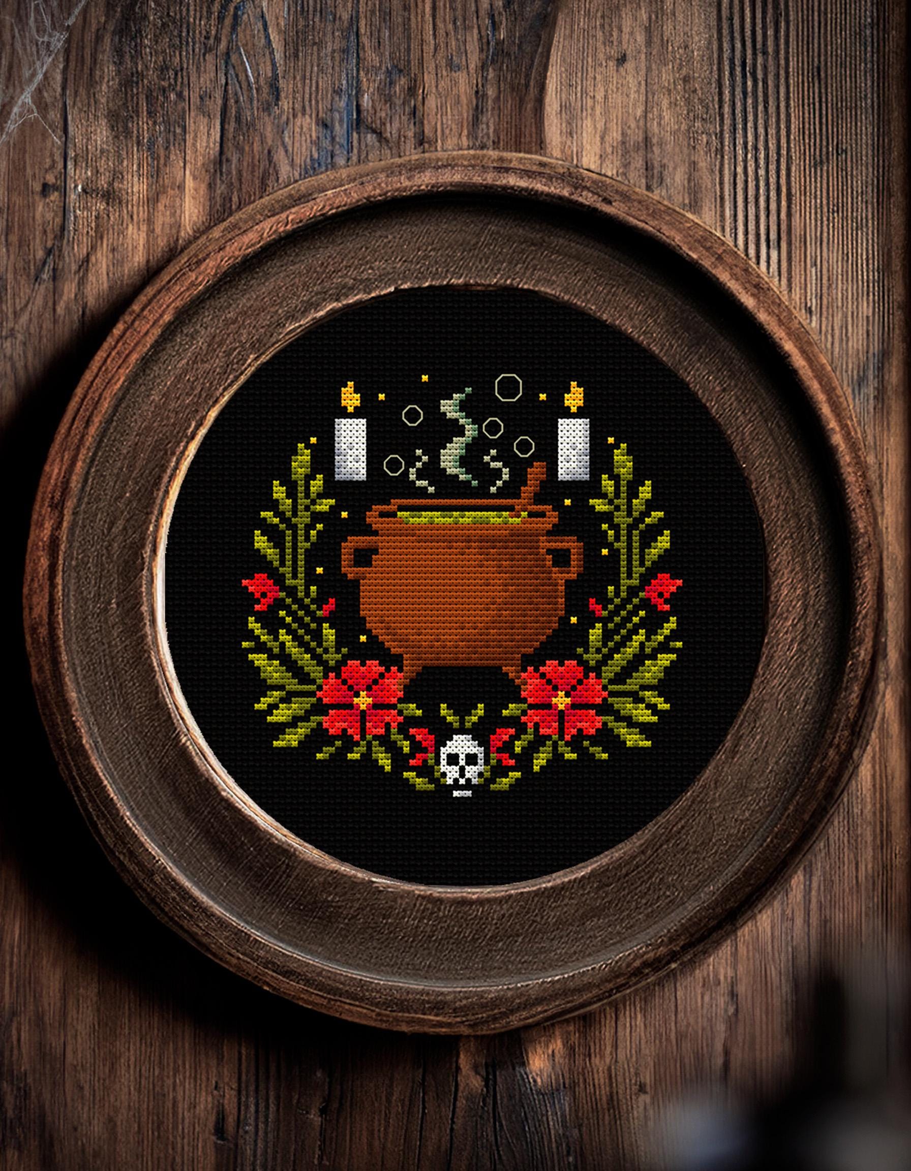 Witch's Cauldron Cross Stitch Pattern, Halloween Scary Cross Stitch ...