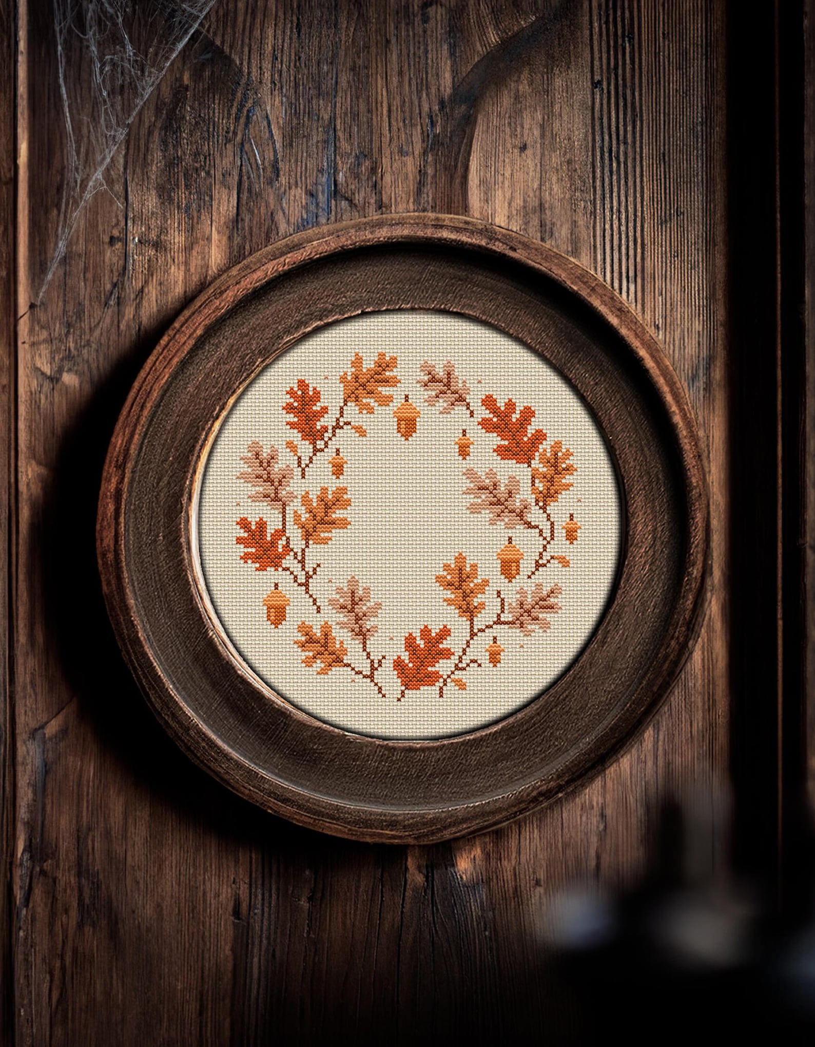 Autumn Wreath Cross Stitch Pattern: Oak & Acorns, Fall Sampler ...