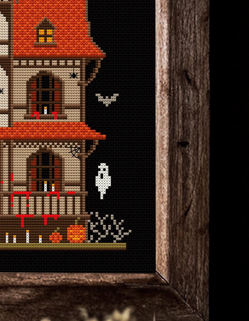 Haunted House Cross Stitch Pattern for Beginners, Halloween Scary Cross ...
