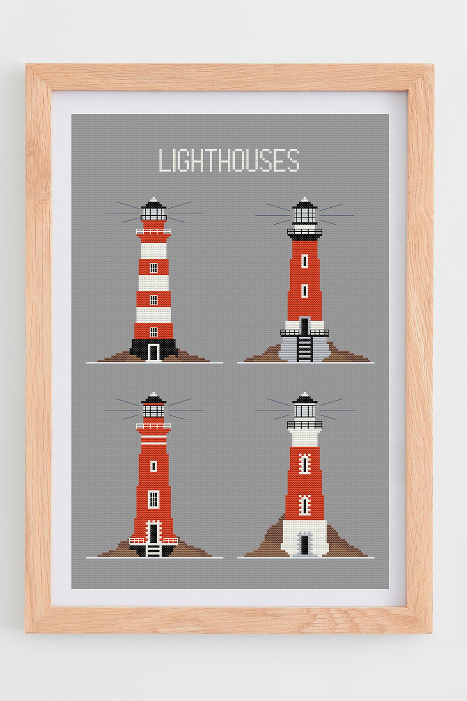 Red Lighthouses сross Stitch Pattern, Marine Embroidery, Sea Cross ...