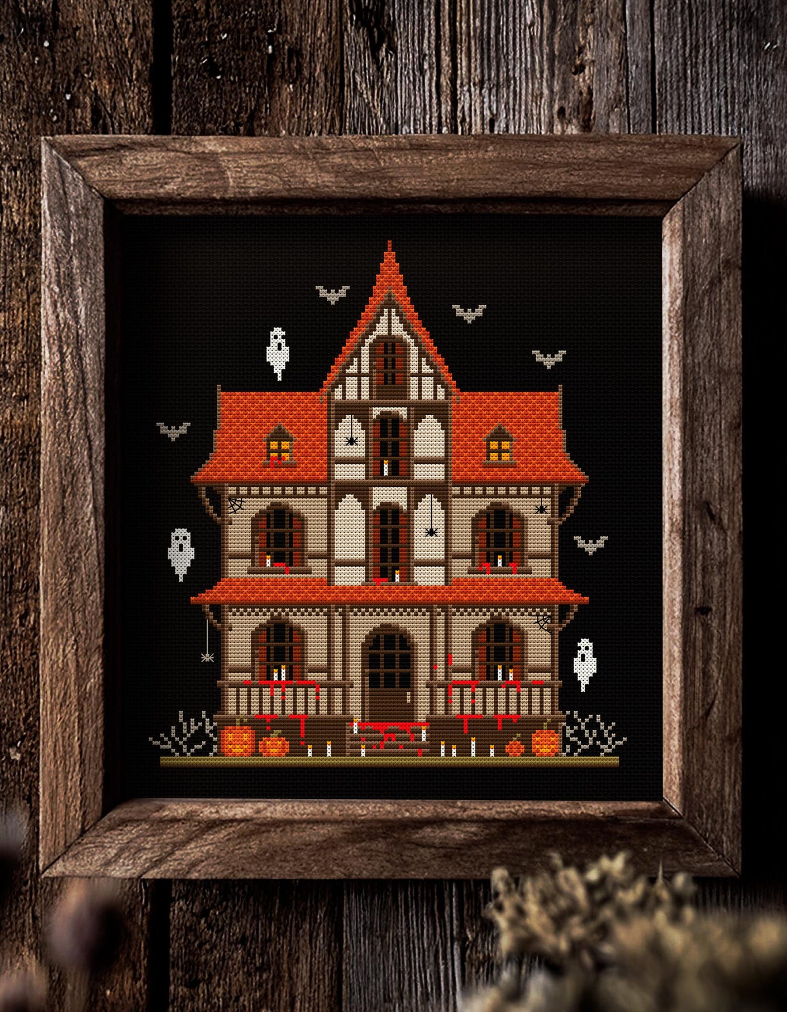Haunted House Cross Stitch Pattern for Beginners, Halloween Scary Cross ...