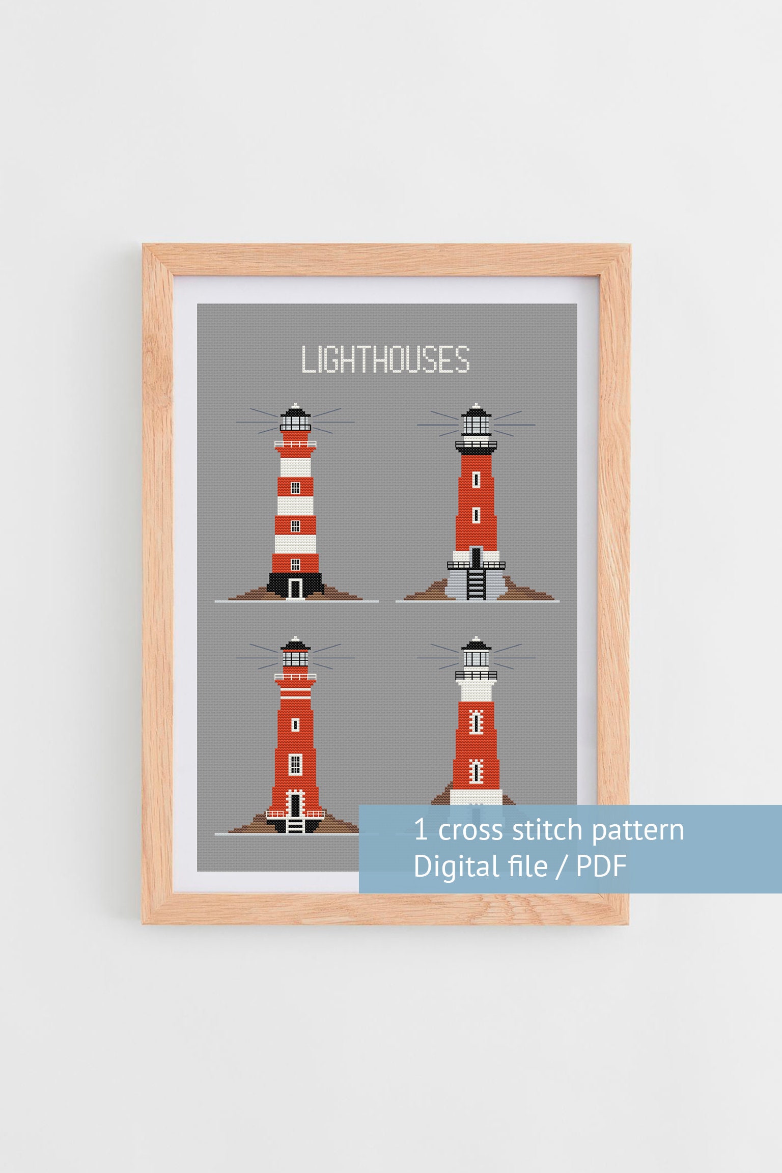 Red Lighthouses сross Stitch Pattern, Marine Embroidery, Sea Cross ...