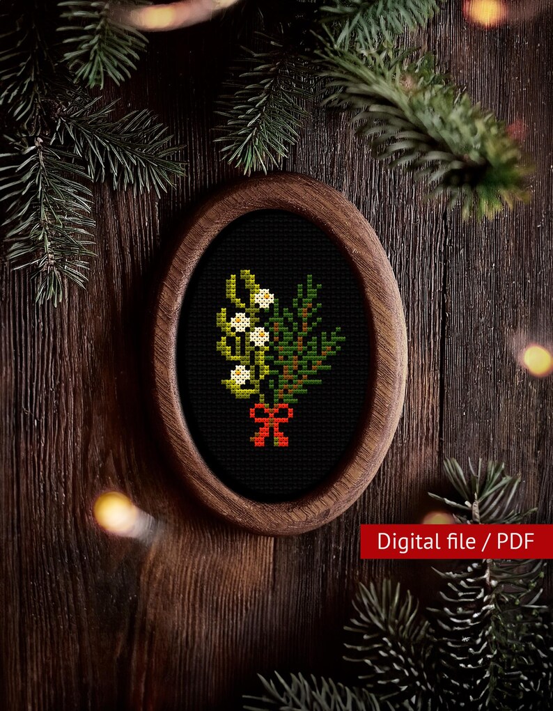 Cross Stitch Pattern for Beginners Christmas Branches, Small Mistletoe ...