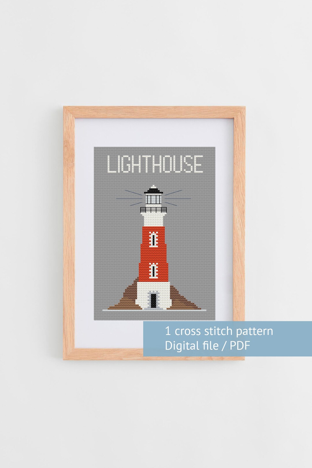Red Lighthouse Cross Stitch Pattern for Beginners, Marine Embroidery ...