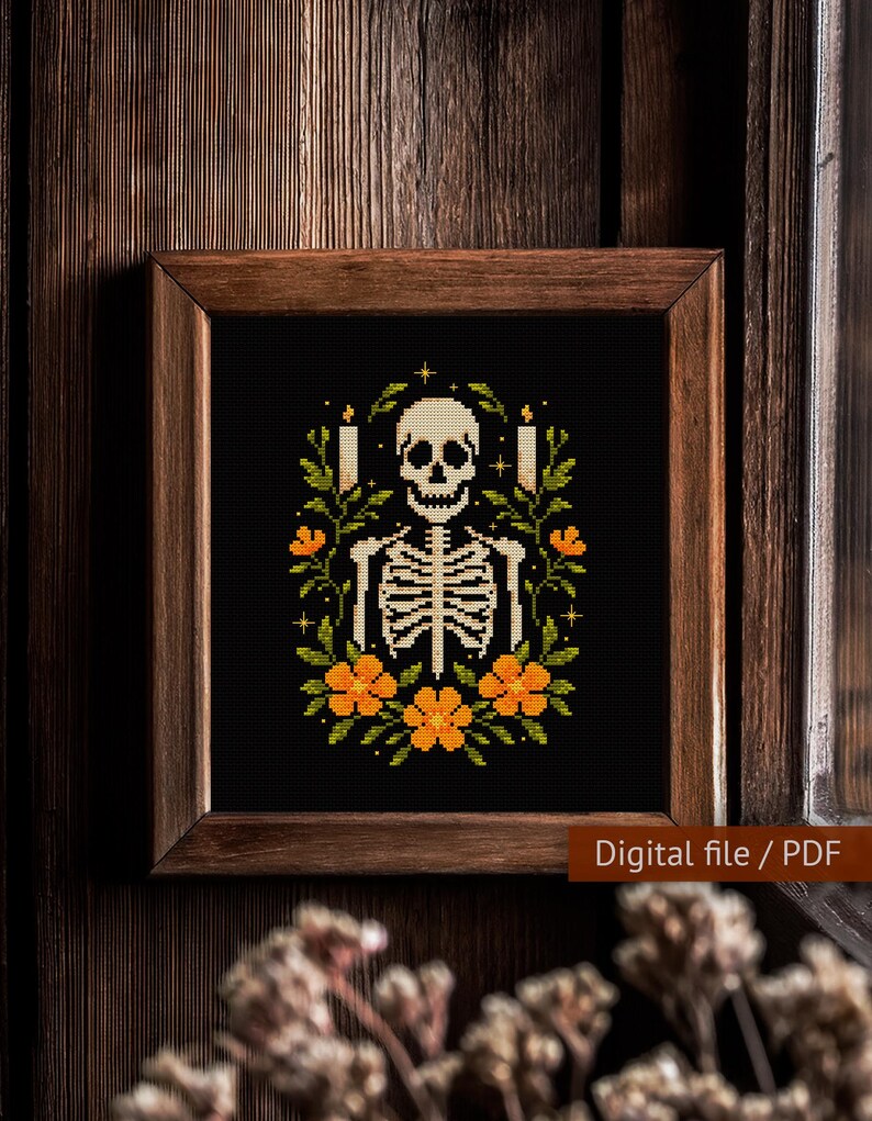 Skeleton Cross Stitch, Halloween Scary Cross Stitch Pattern, Scary ...