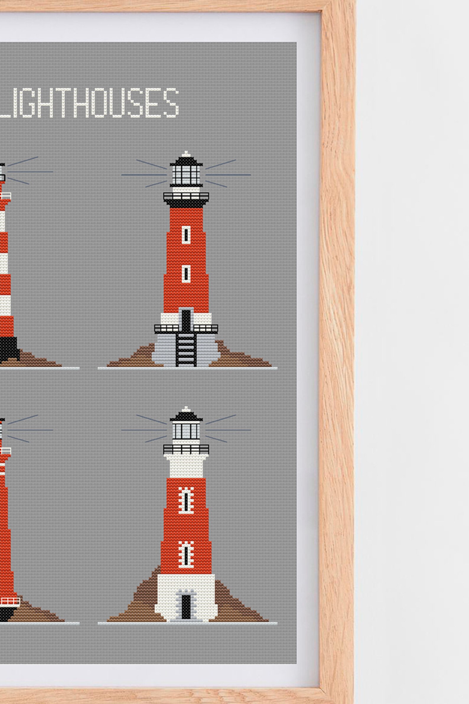 Red Lighthouses сross Stitch Pattern, Marine Embroidery, Sea Cross ...