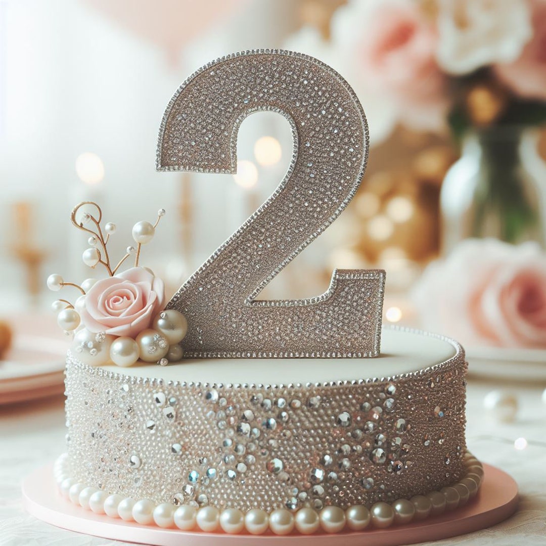 Number 2 Cake Topper, 2 Cake Topper, Rhinestone Cake Topper, Pearl Cake ...