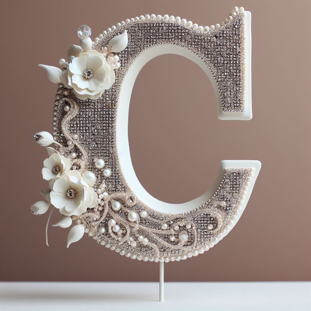 Letter C Cake Topper, Pearl Cake Topper, Rhinestone Cake Topper ...