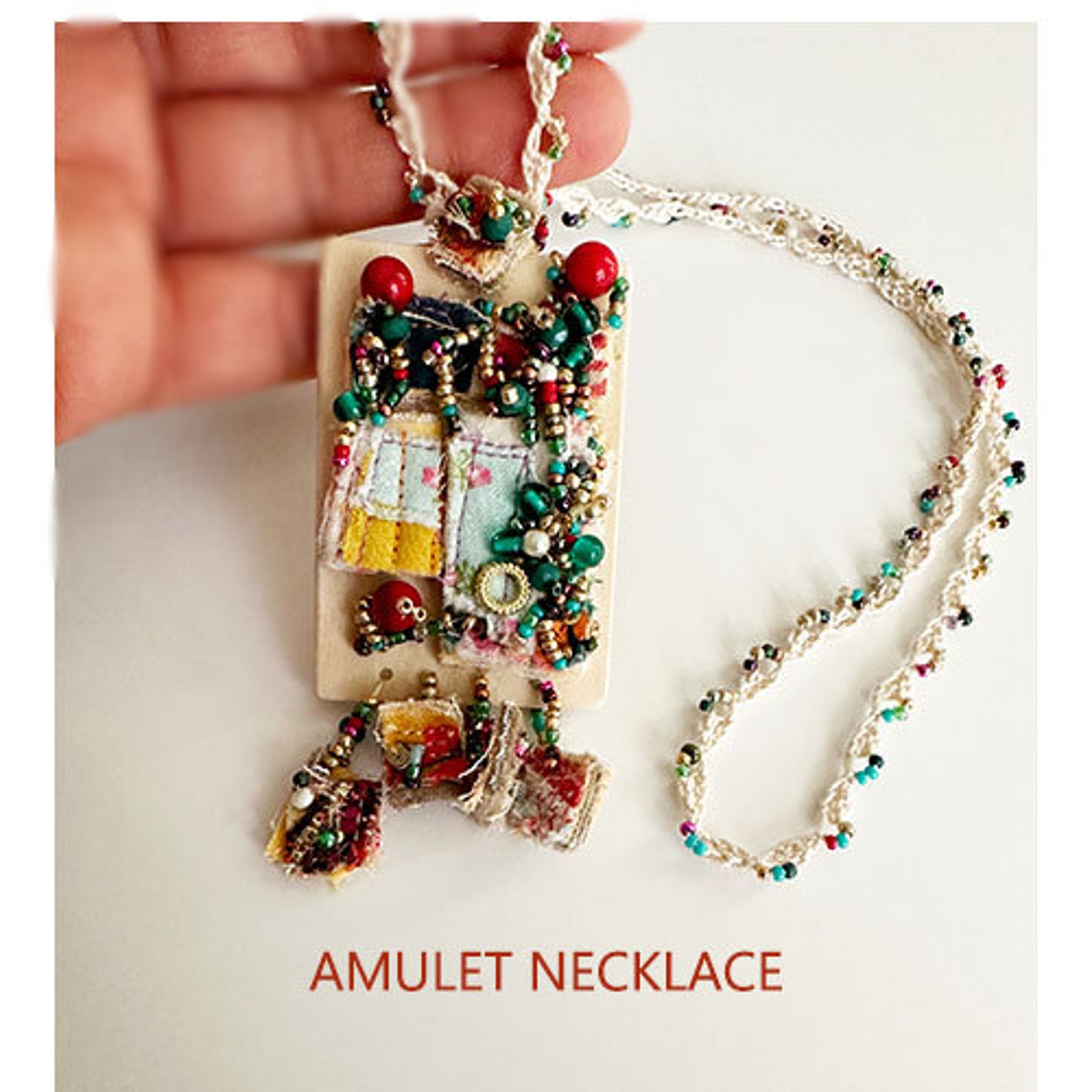Amulet, Bohemian Neckless Fiber Art Amulet - Etsy
