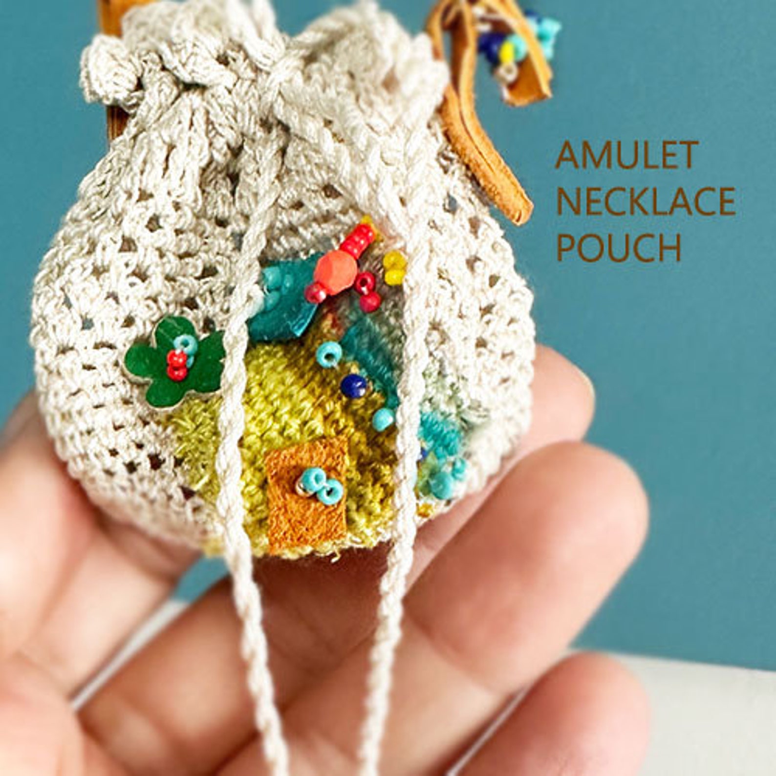 Amulet, Bohemian Neckless Pouch, Crochet Pouch Amulet - Etsy