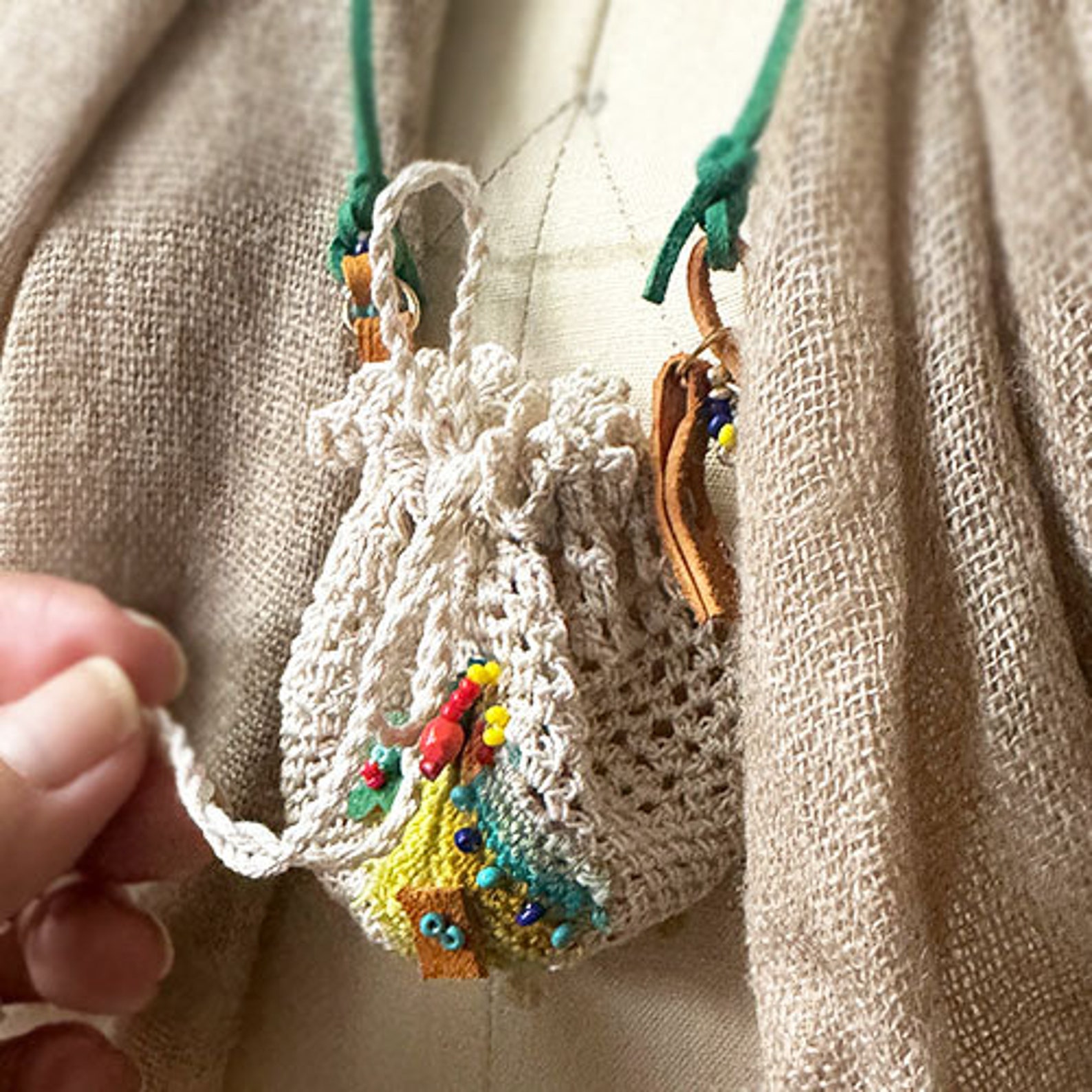 Amulet, Bohemian Neckless Pouch, Crochet Pouch Amulet - Etsy