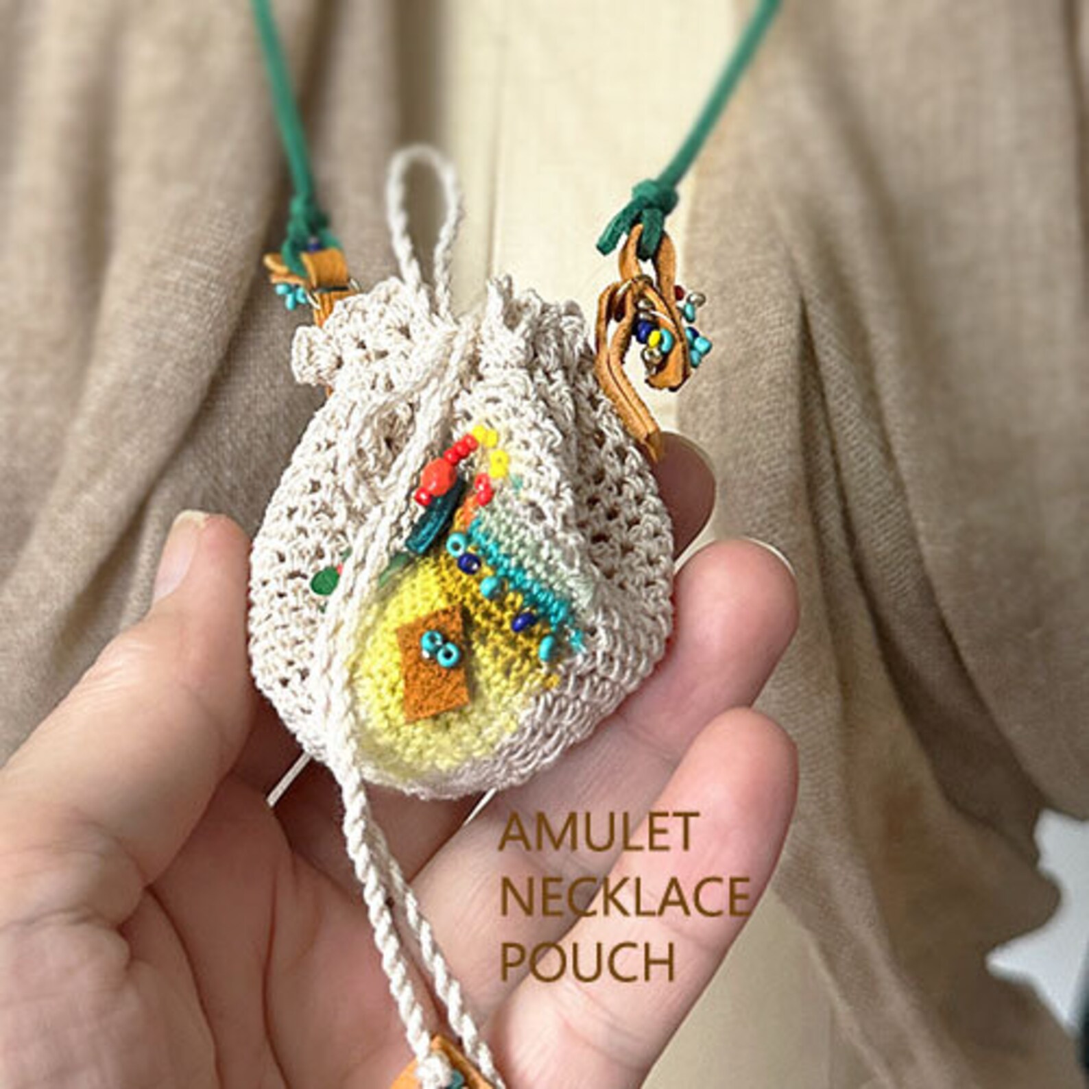 Amulet, Bohemian Neckless Pouch, Crochet Pouch Amulet - Etsy
