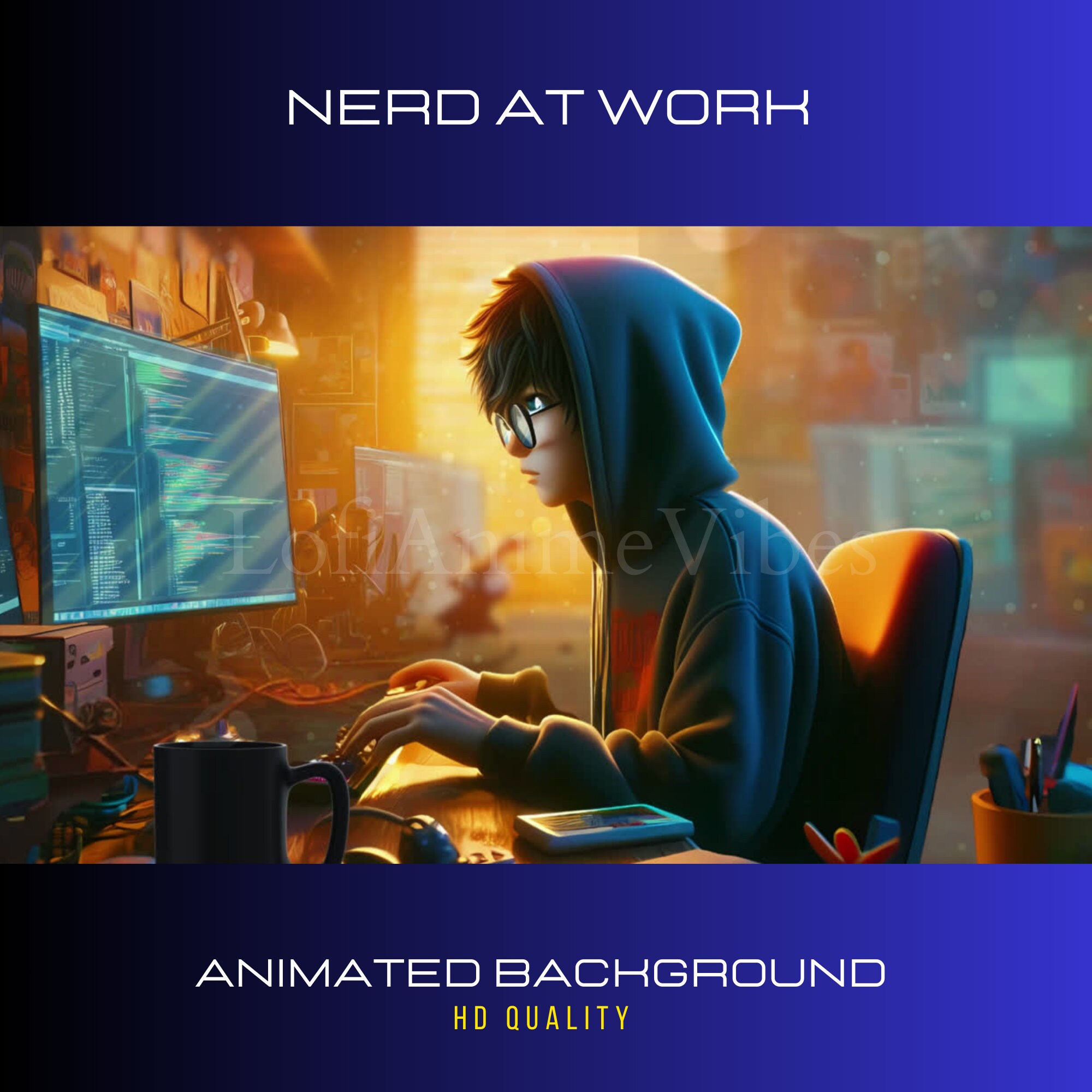 Animated Background Nerd Workplace Programmer Hacker Video | Lofi ...