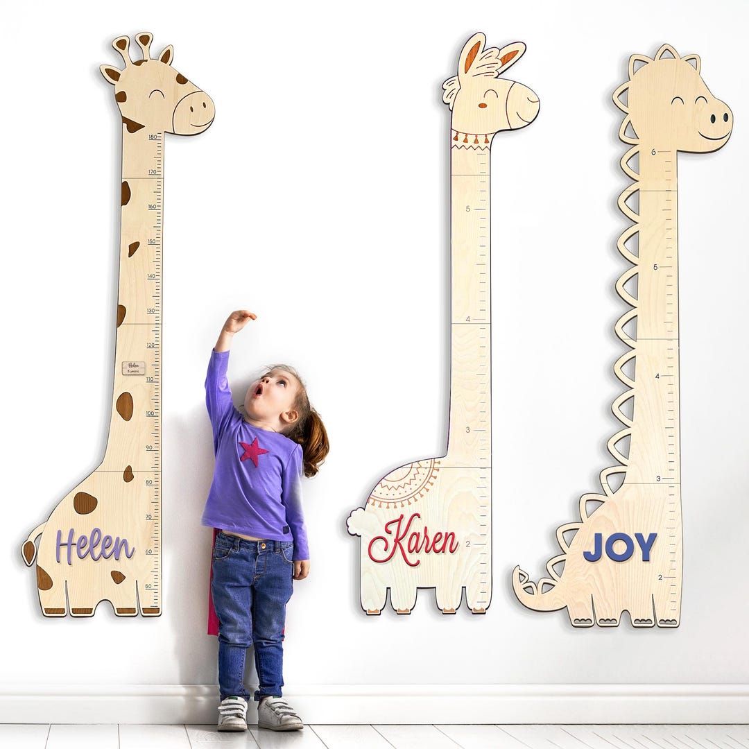 Animal Growth Chart Board, Engraved Wood Ruler, Kids Height Stick, Baby ...