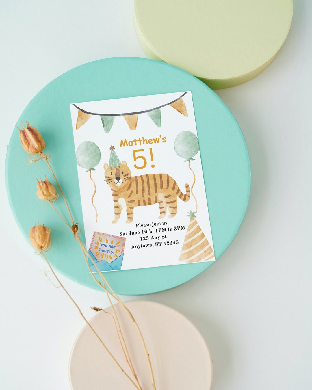 Tiger Birthday Invitation Any Age, Girl or Boy, Fun Cute Animal ...