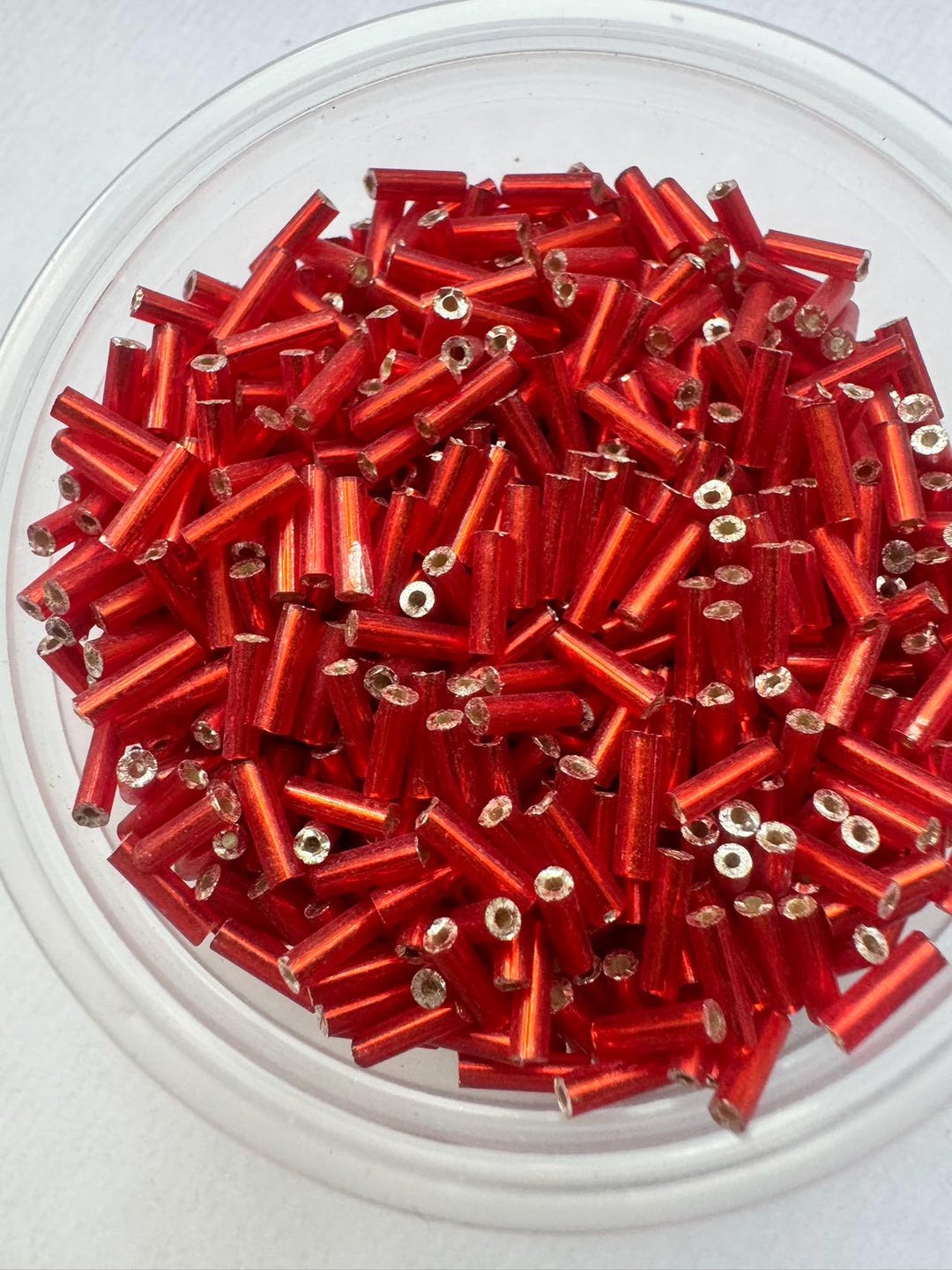 100 Grams Loose Silver Lined Red Czech Glass Tube Bugle Beads Size 6mm ...