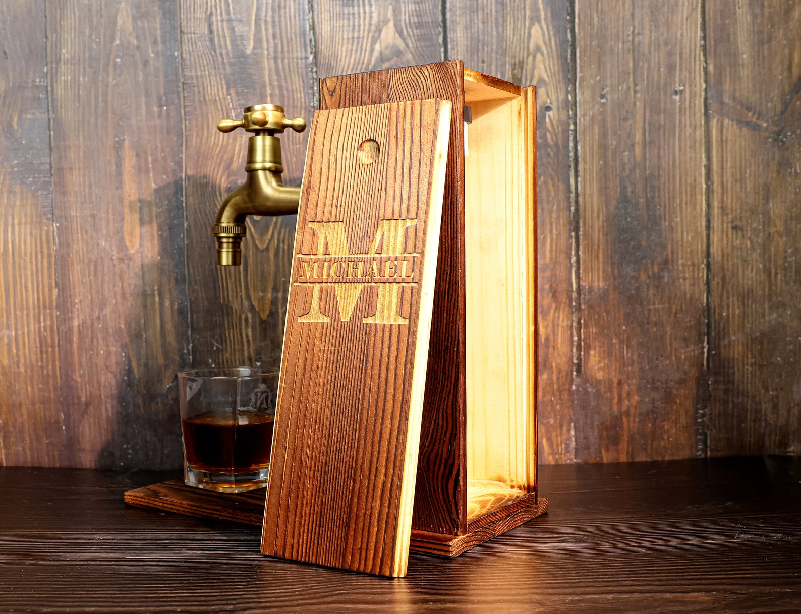 Personalised Wooden Bar Whiskey Dispenser, Liquor Dispenser for Home ...