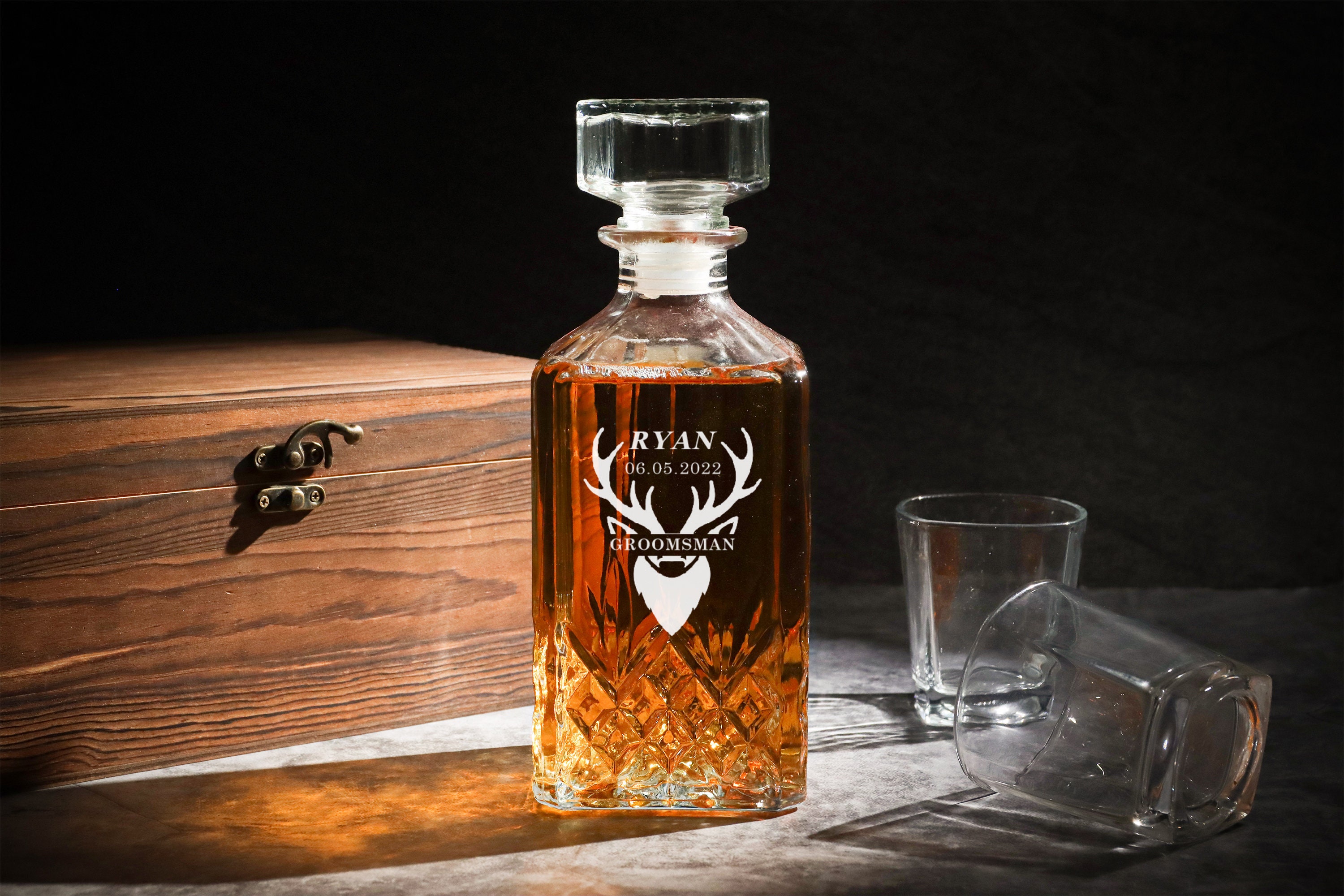 Custom Whiskey Decanter Set With Wooden Box,decanter Set With Glass ...