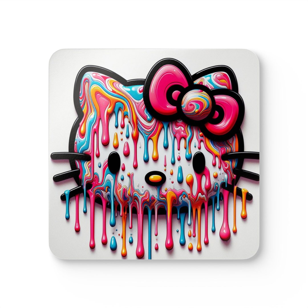 Custom Drippy Hello Kitty Corkwood Coaster Set - Etsy
