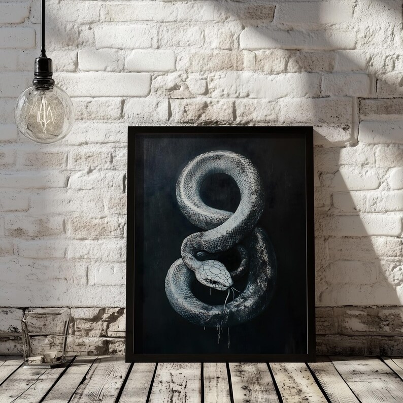 Gothic White Snake Print, Neutral Halloween Snake Art, Dark Academia ...