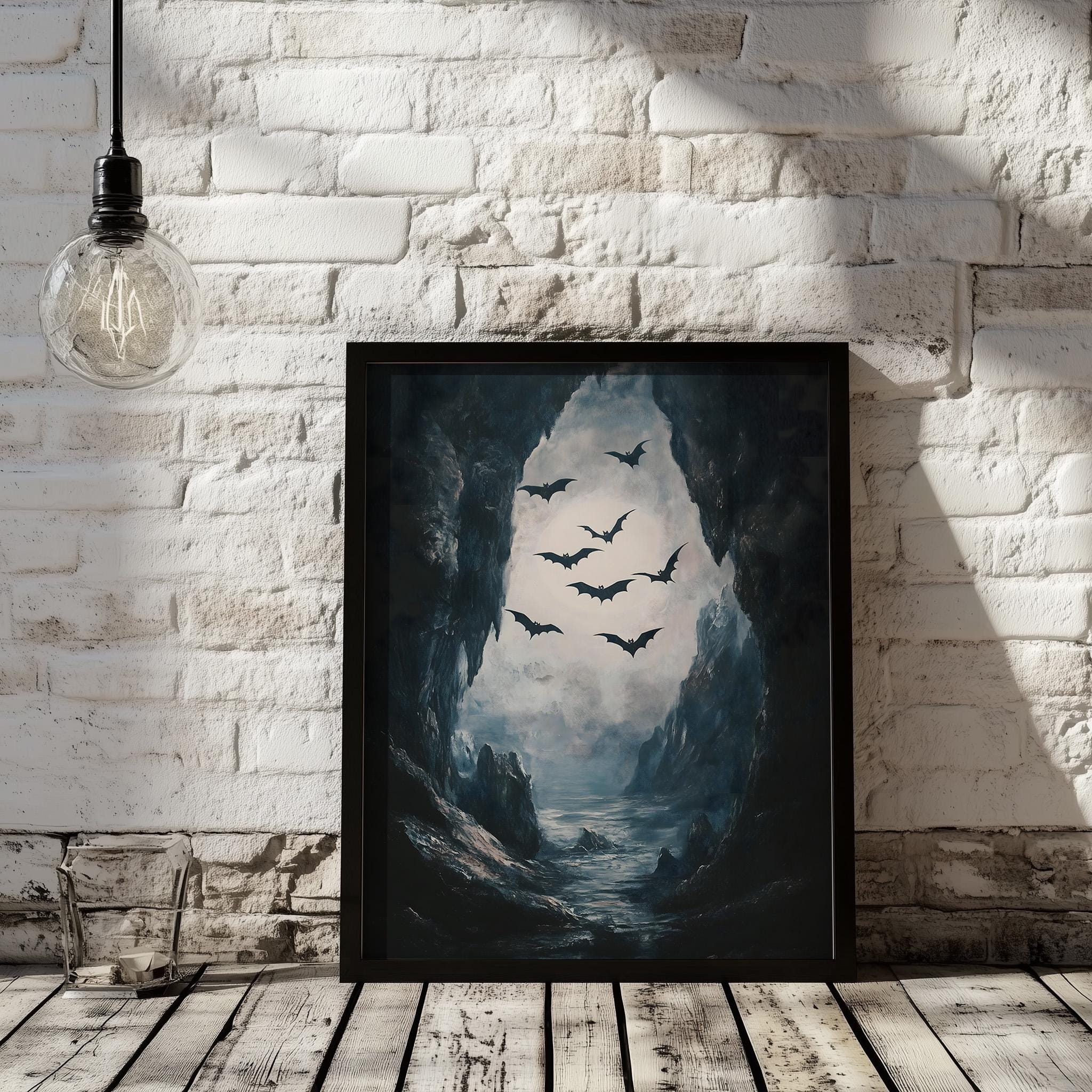 Bat Cave Halloween Print, Vintage Bat Painting, Dark Academia Aesthetic ...