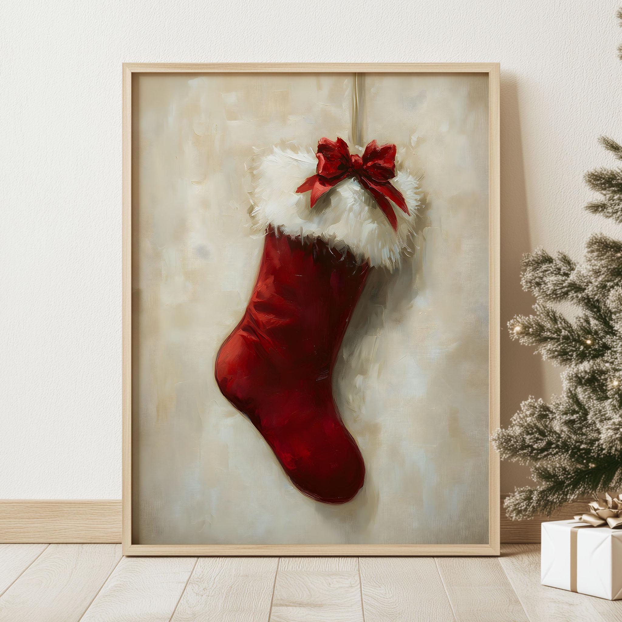 Antique Santa Stocking Oil Painting: Vintage Christmas Print (digital ...