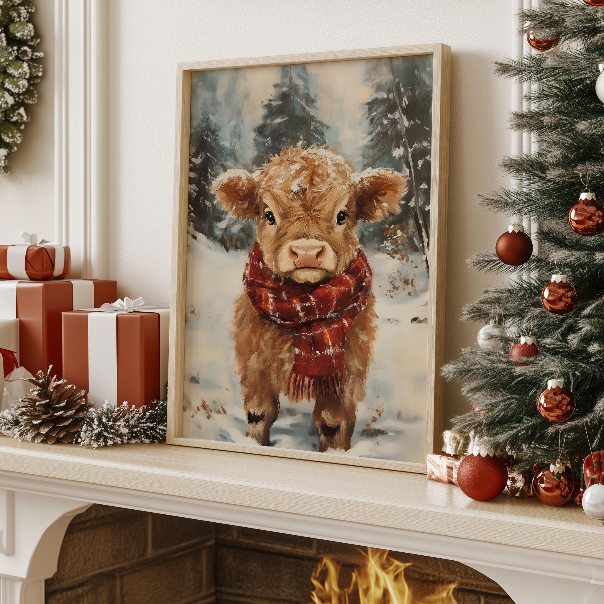 Cute Highland Cow Christmas Print, Winter Wonderland Animal Artwork ...