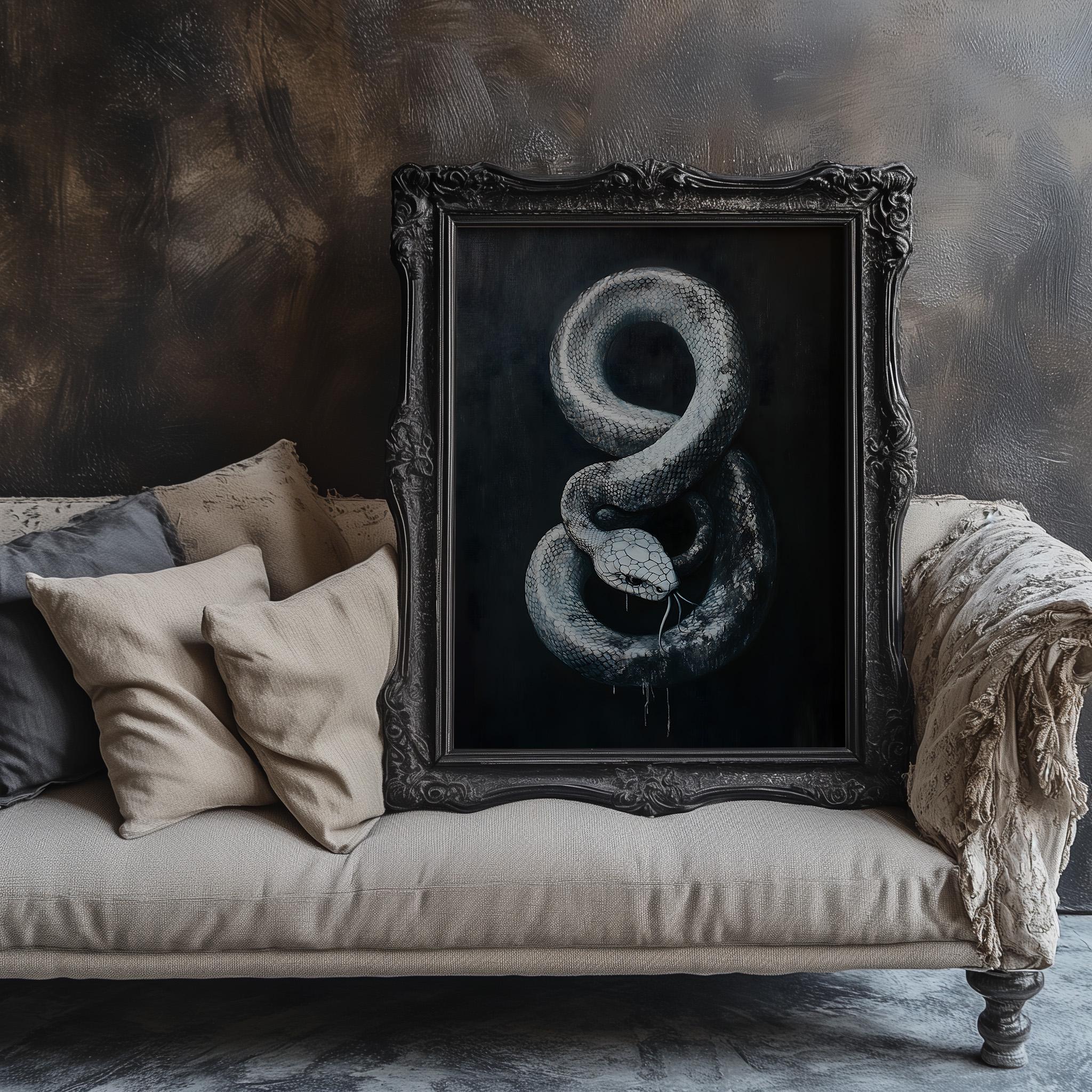 Gothic White Snake Print, Neutral Halloween Snake Art, Dark Academia ...