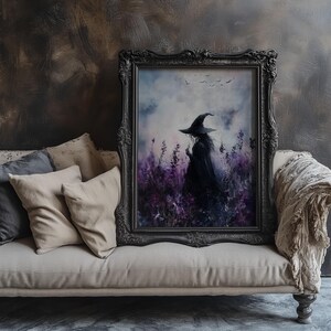 Purple Bloom Witch Print, Halloween Witchy Wildflower Art, Autumn ...