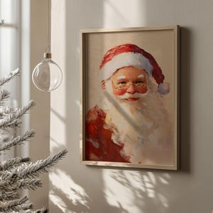 Vintage Santa Claus Portrait Print: Muted Christmas Oil Painting ...